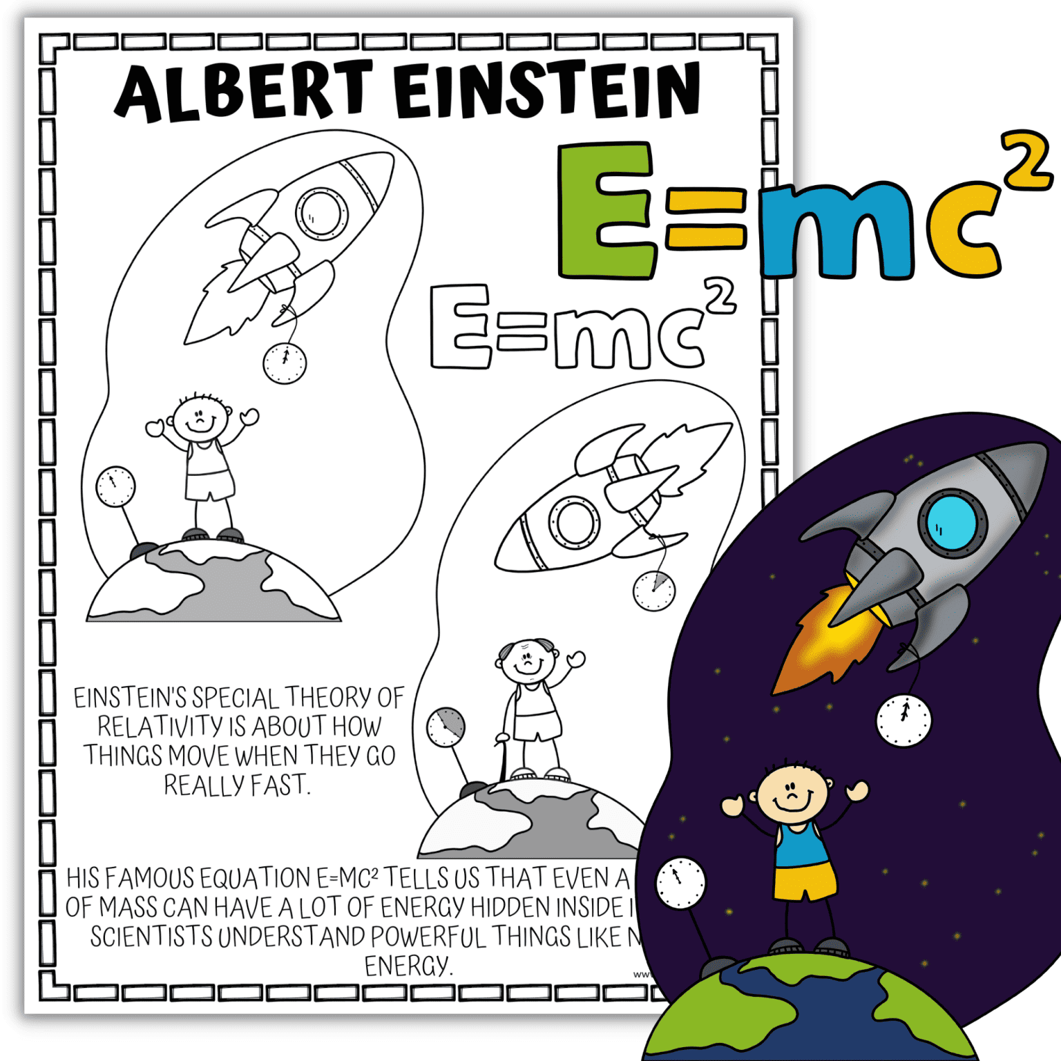 Albert Einstein Worksheets – Printable Biography & Coloring