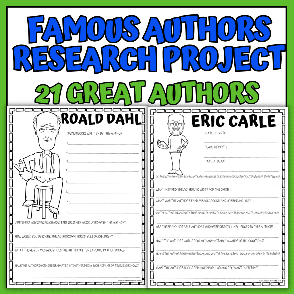 Children’s Author Worksheets – Learn About 21 Famous Writers