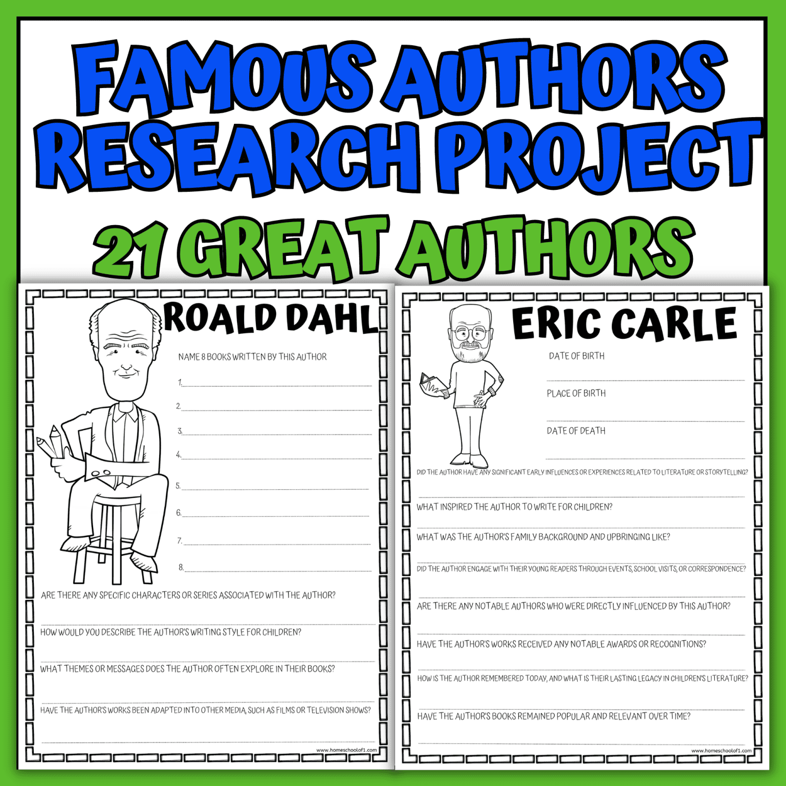 Children’s Author Worksheets – Learn About 21 Famous Writers