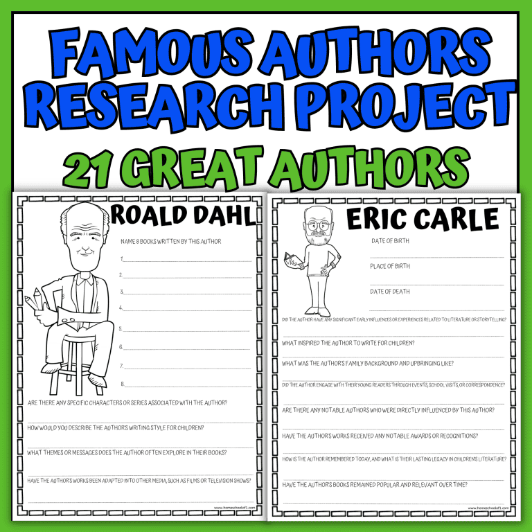 Children’s Author Worksheets – Learn About 21 Famous Writers
