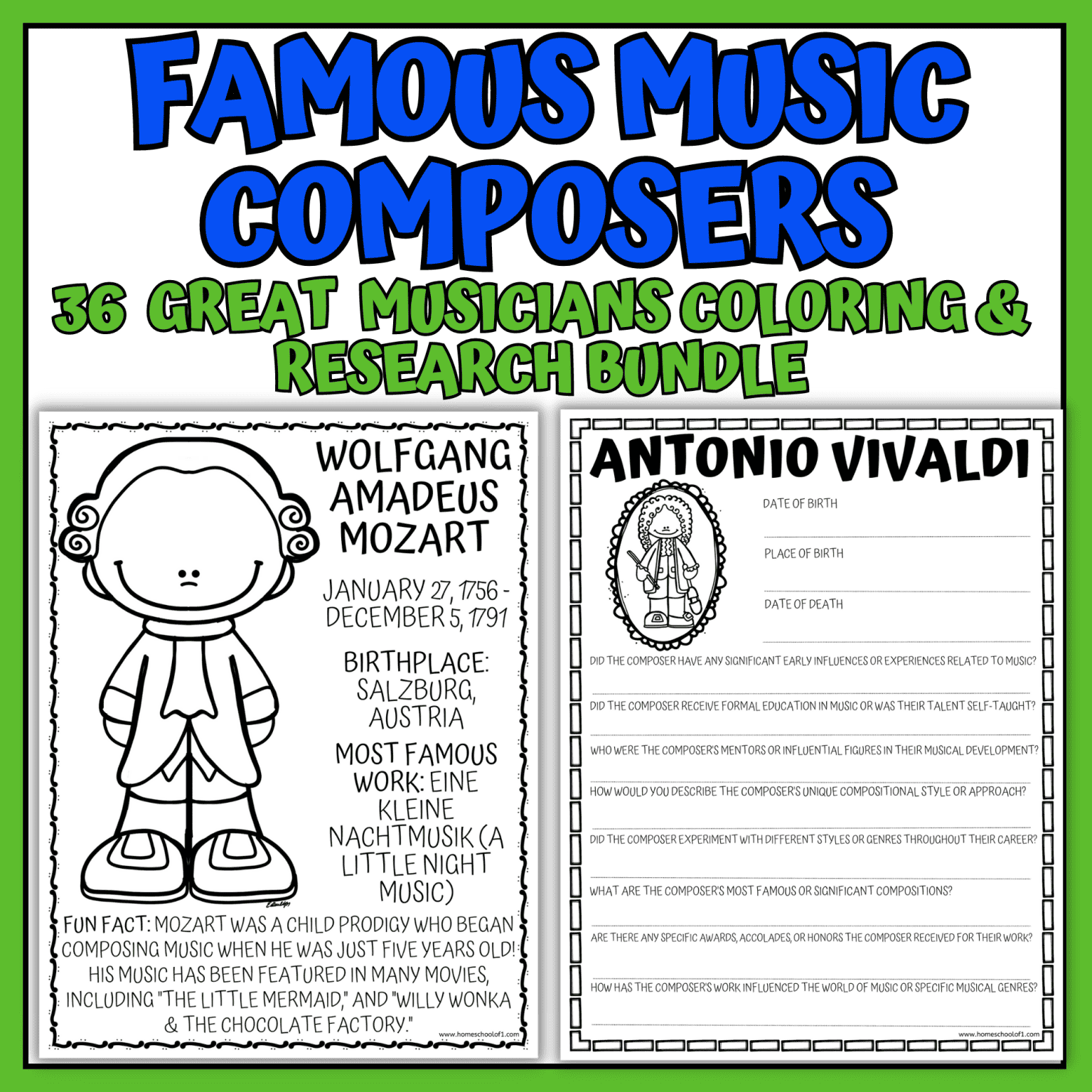 Famous Music Composers Worksheets