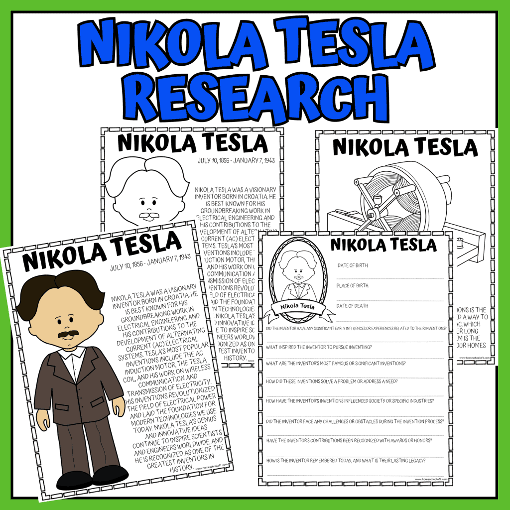 Nikola Tesla Worksheet for Kids – Printable Biography & Coloring