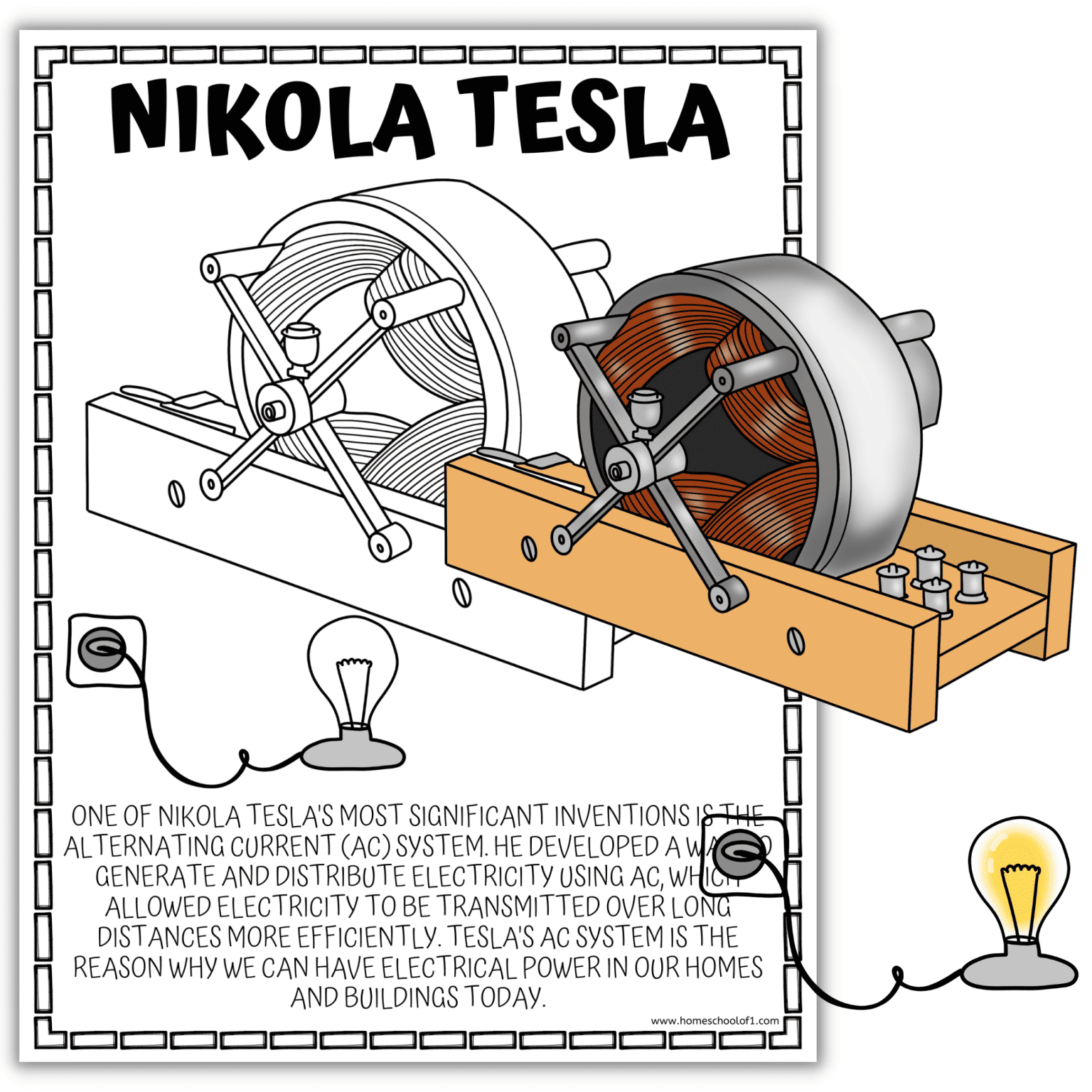 Nikola Tesla Worksheet for Kids – Printable Biography & Coloring