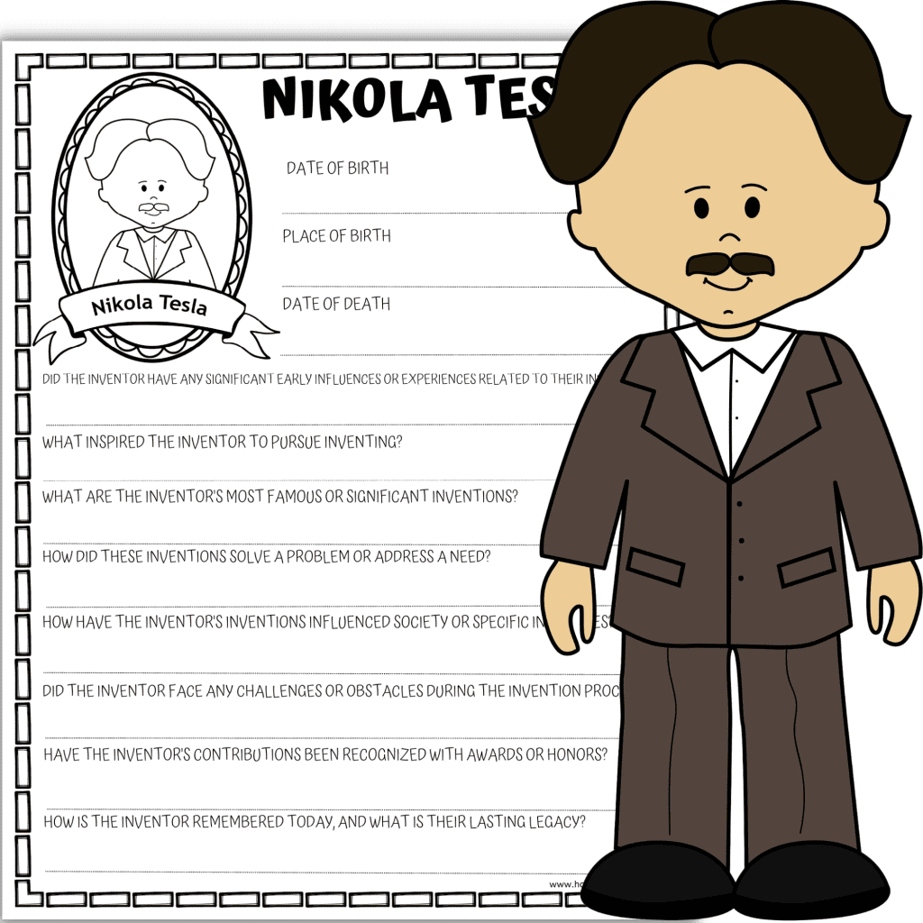 Nikola Tesla Worksheet for Kids – Printable Biography & Coloring
