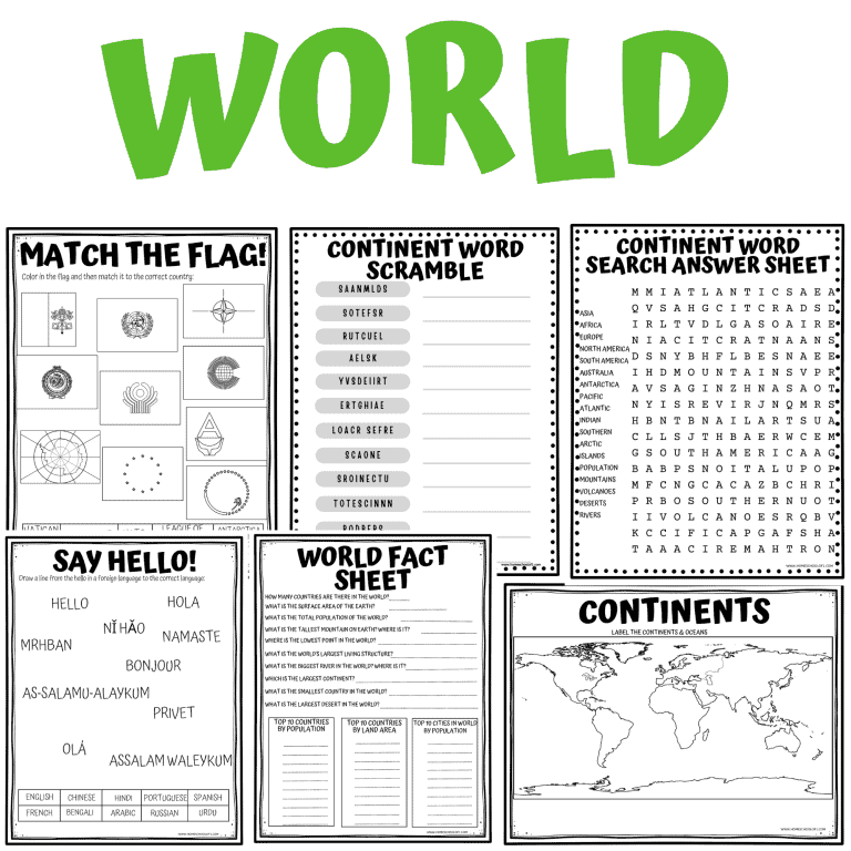 Continent Worksheets for Kids (7 Continents Printable Pack)