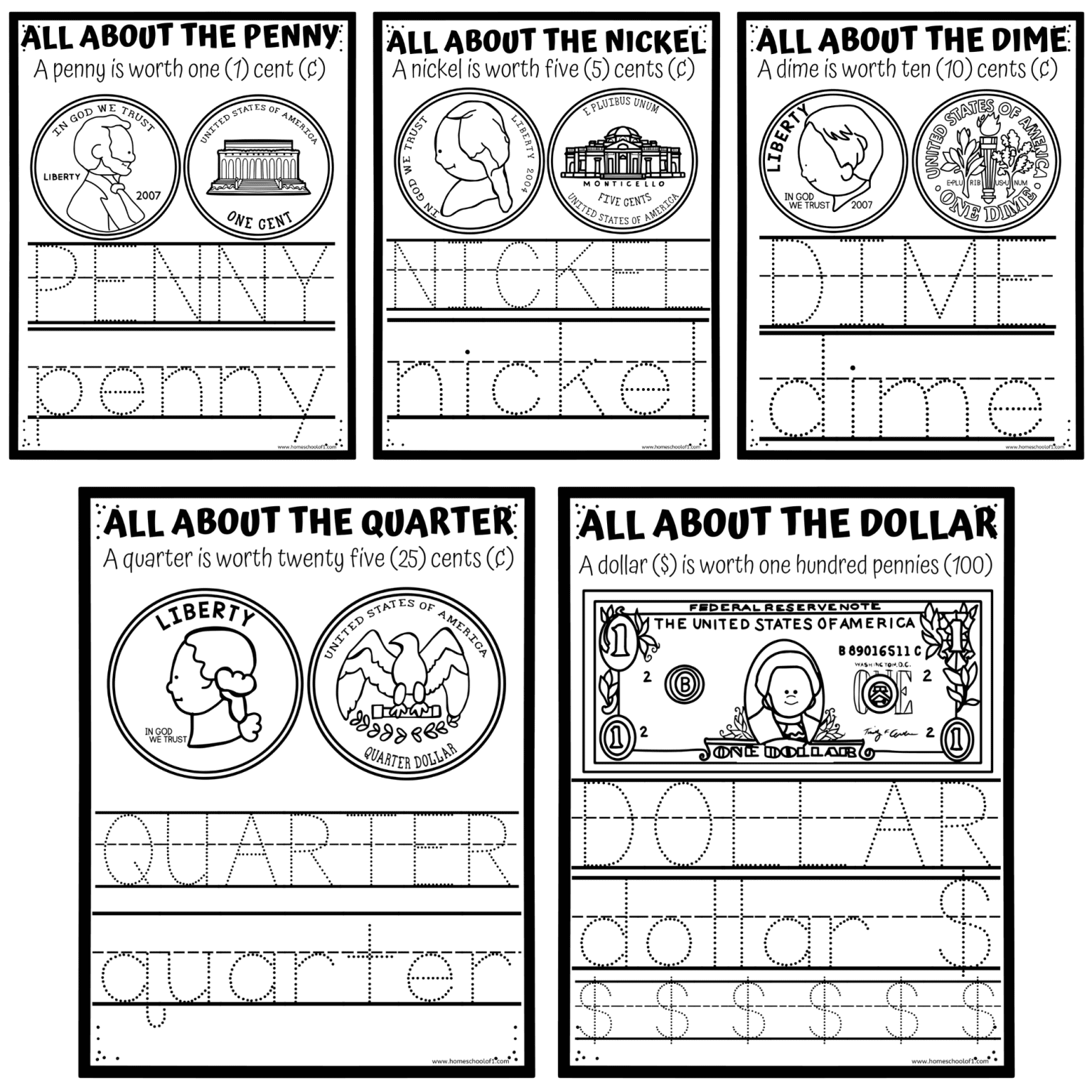 Money Worksheets For Kindergarten: Learn to Count US Coins
