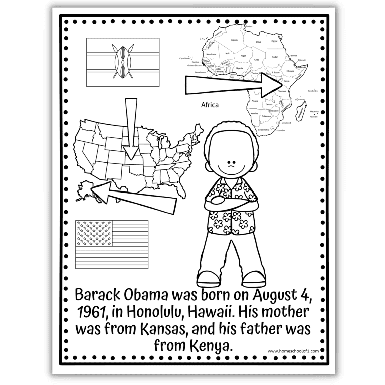 Barack Obama Printable Coloring Book & Worksheets for Kids