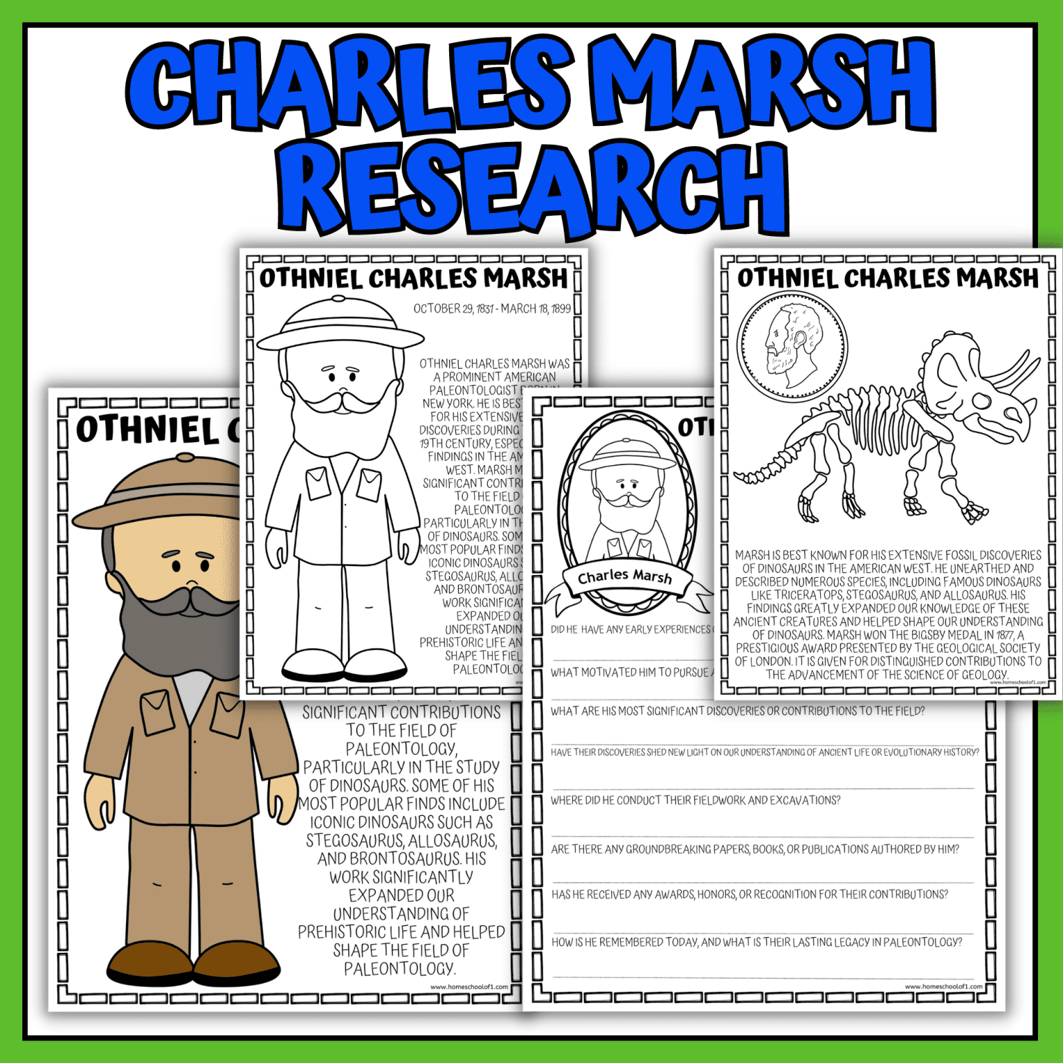 Othniel Charles Marsh Worksheet (Paleontologist - Poster & Research)