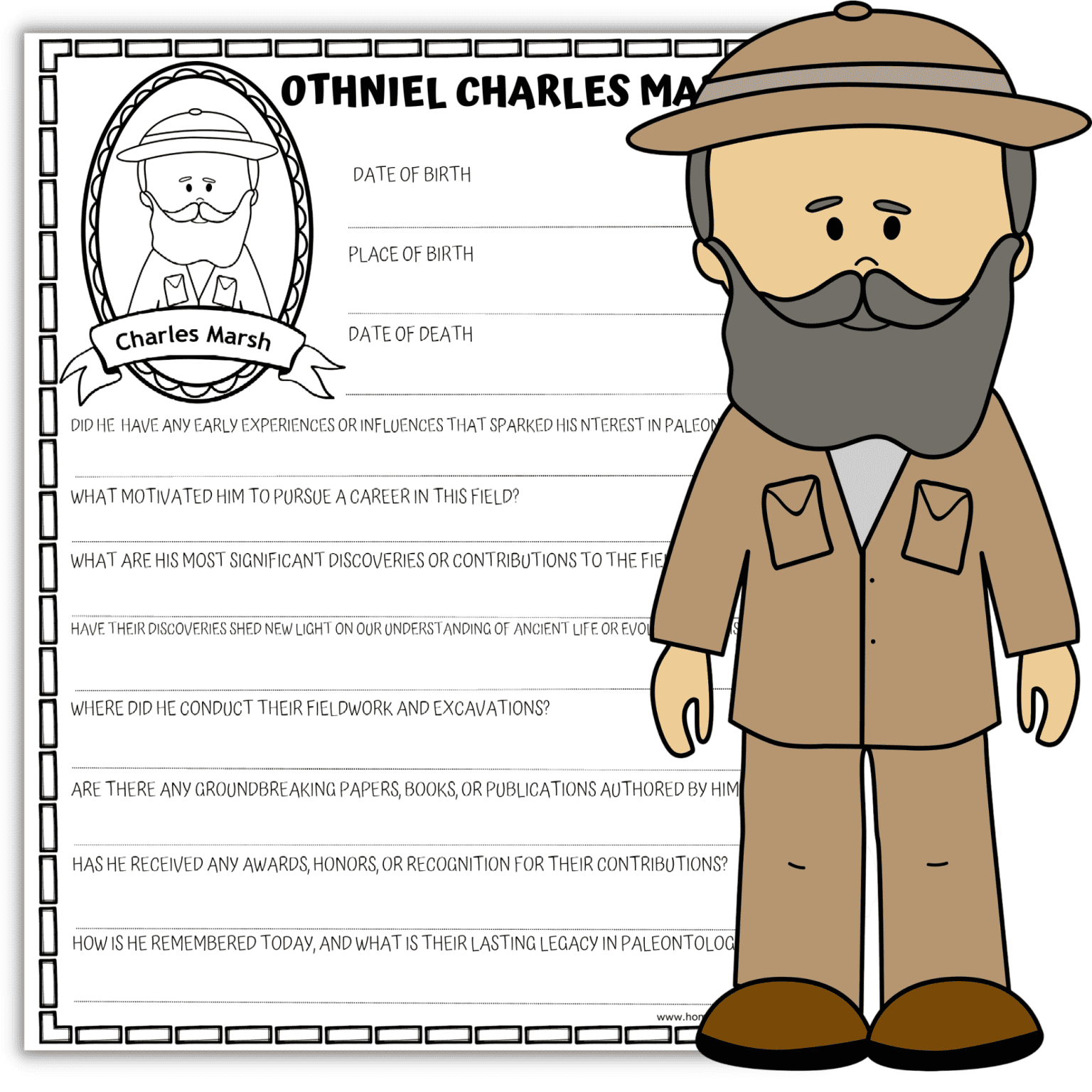 Othniel Charles Marsh Worksheet (Paleontologist - Poster & Research)