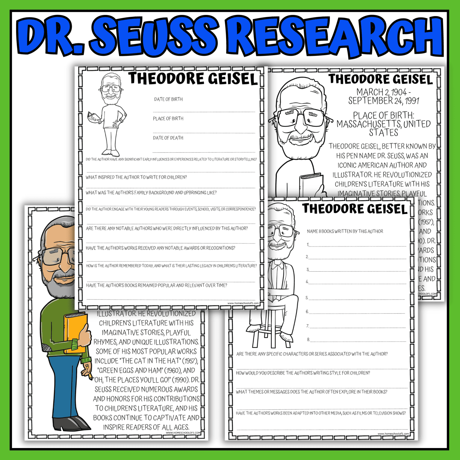 Dr Seuss Worksheet – Printable Author Study for Kids
