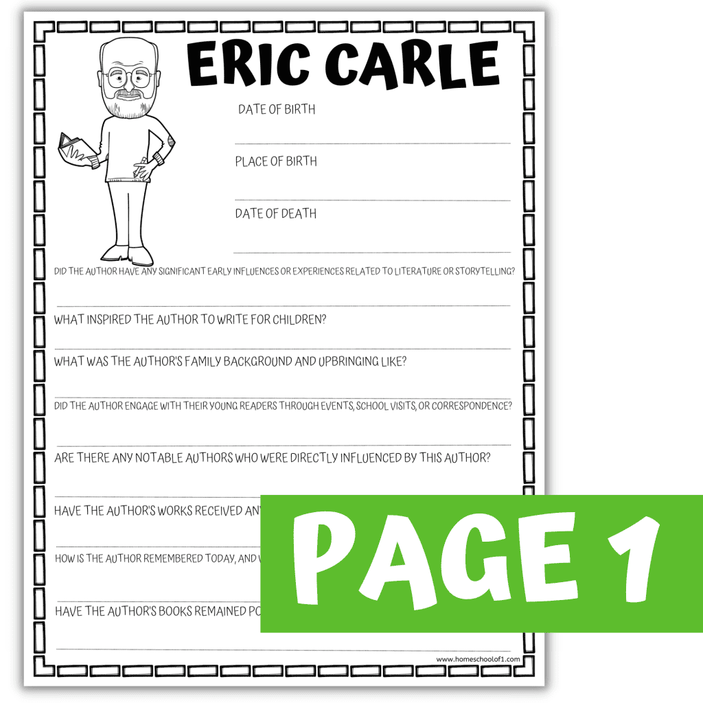 Eric Carle Worksheets and Author Study