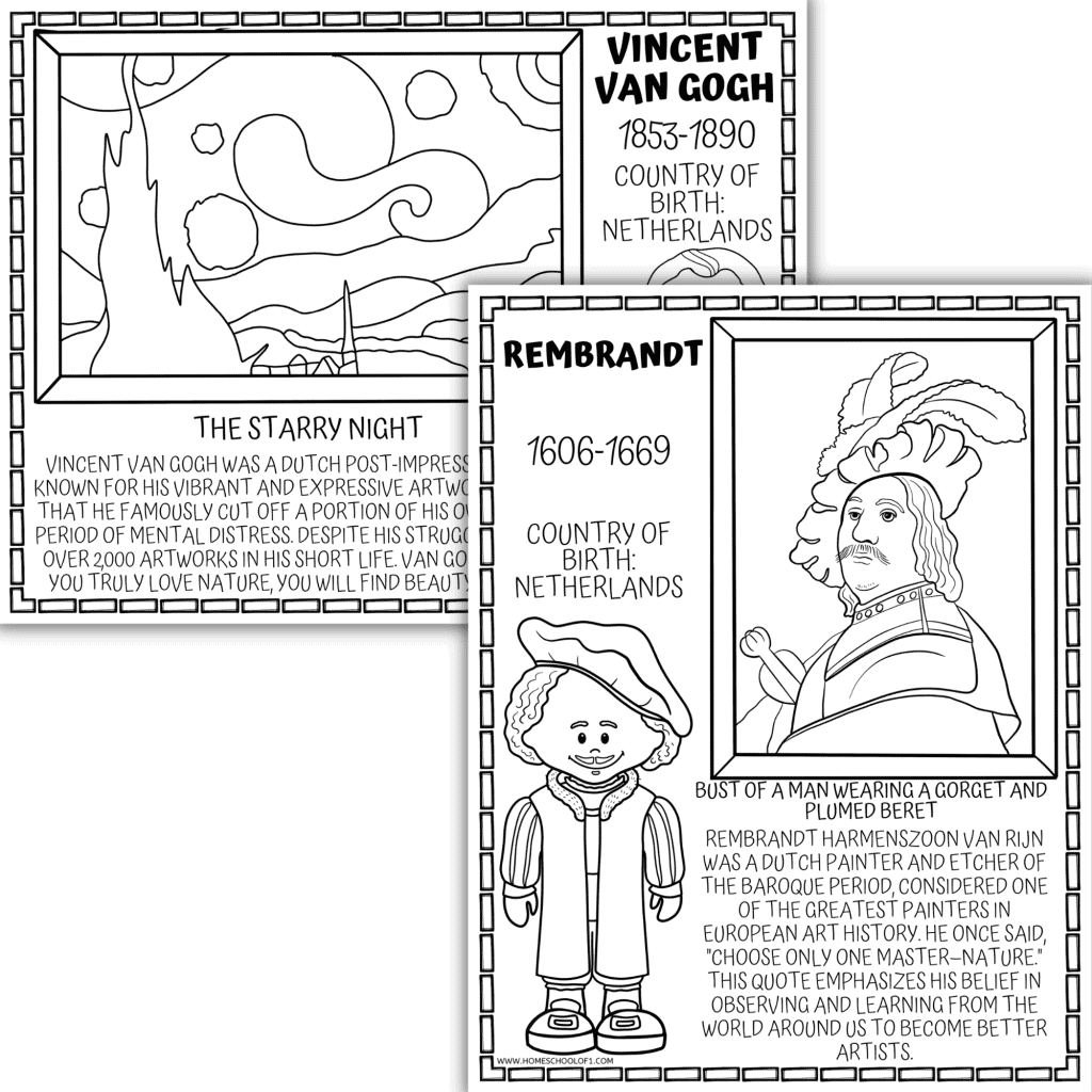 Famous Artists Coloring Pages