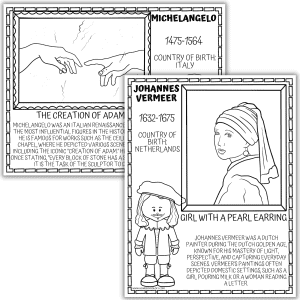 Famous Artists Coloring Pages (Art History Worksheets for Kids)