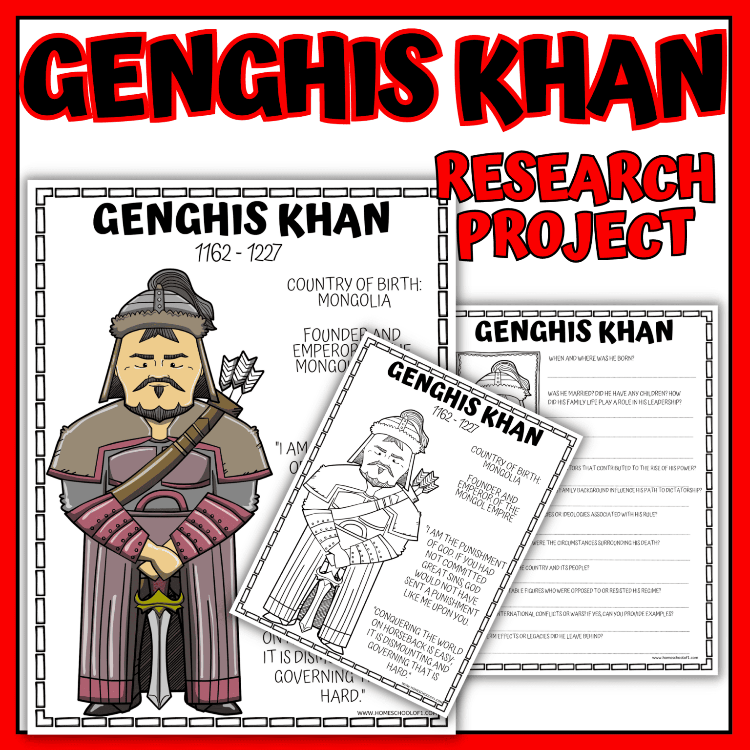 Genghis Khan Worksheets and Research Project