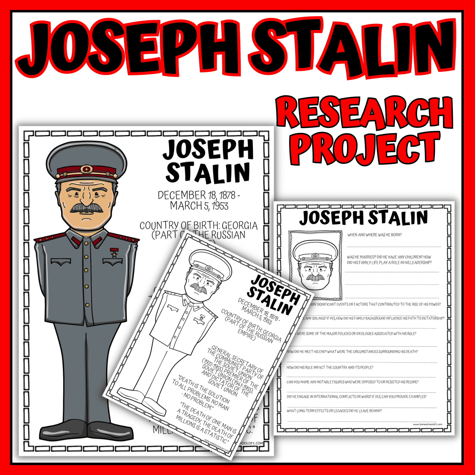 Joseph Stalin Worksheet and Research Project for Students