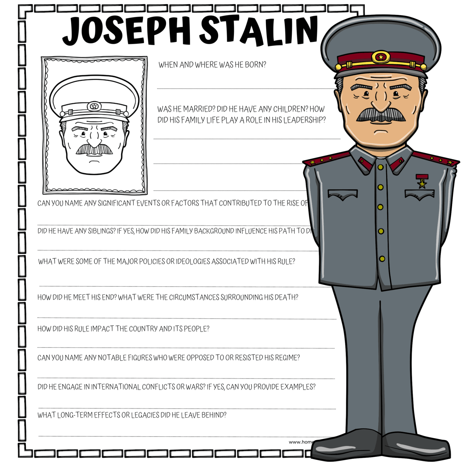 Joseph Stalin Worksheet and Research Project for Students