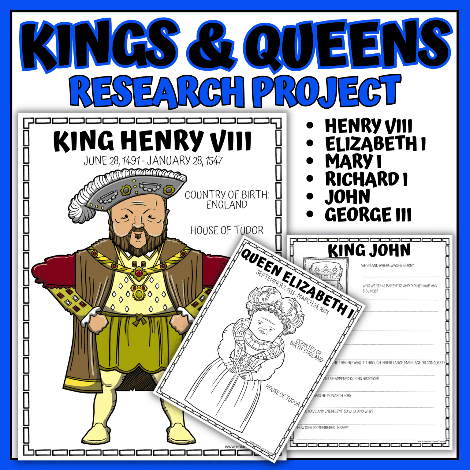 Kings and Queens of England Worksheets Bundle