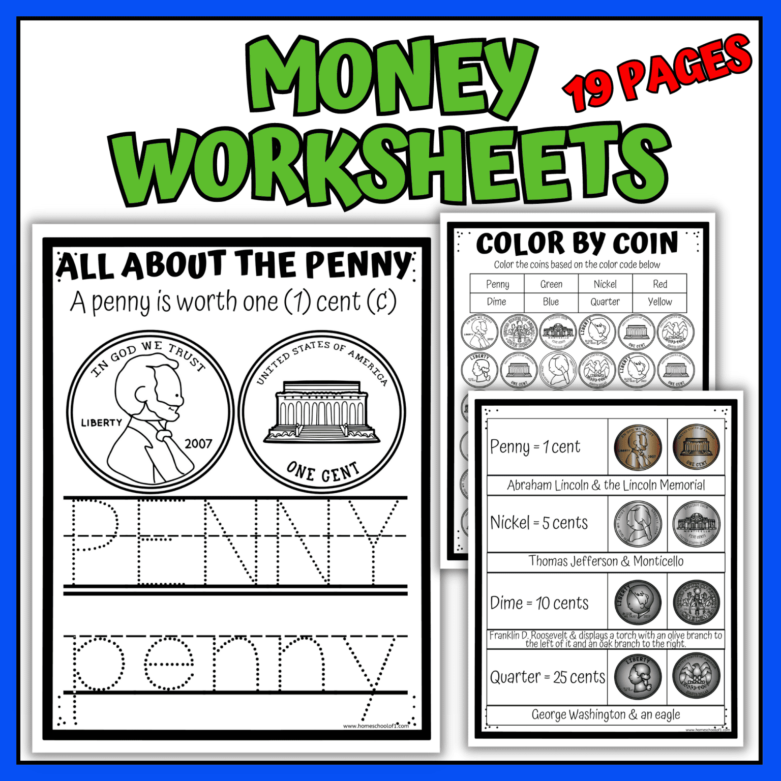 Money Worksheets For Kindergarten: Learn to Count US Coins