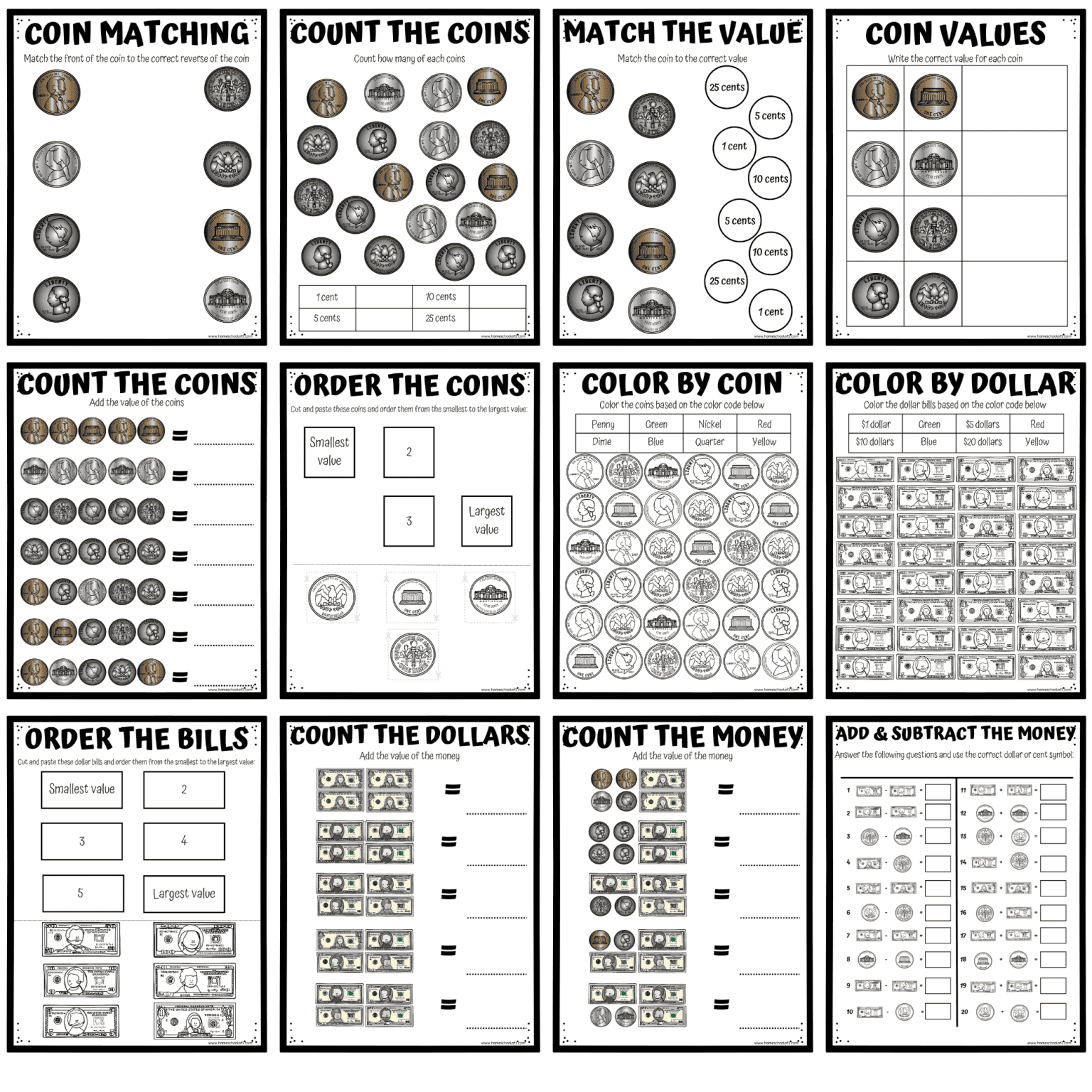 Money Worksheets For Kindergarten: Learn to Count US Coins