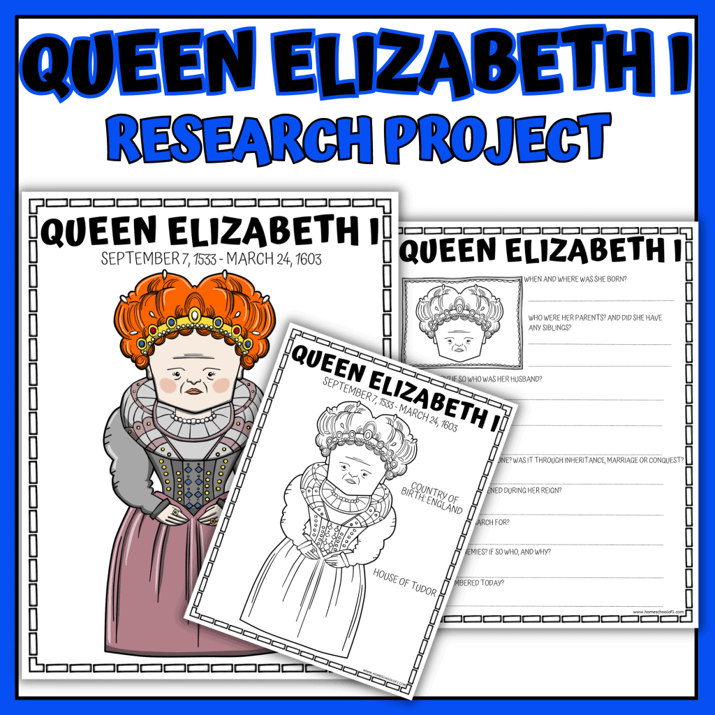 Queen Elizabeth I Worksheet – Poster, Coloring Page & Research