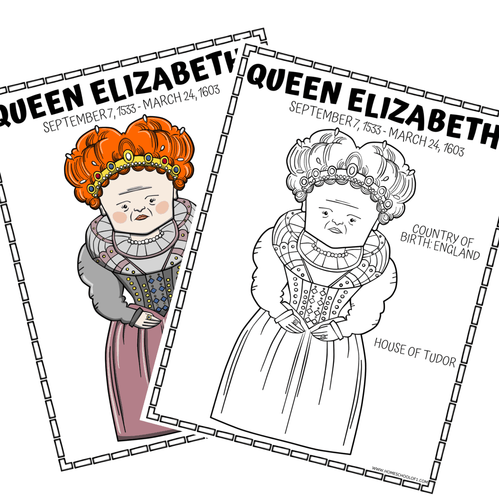 Queen Elizabeth I Worksheet – Poster, Coloring Page & Research