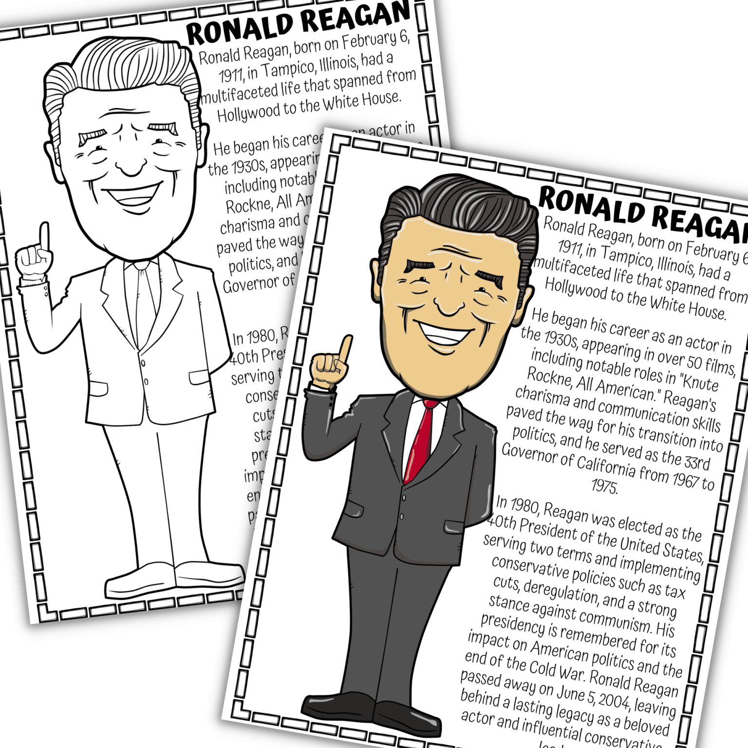 Ronald Reagan Worksheet Pack – Printable Activities for Kids