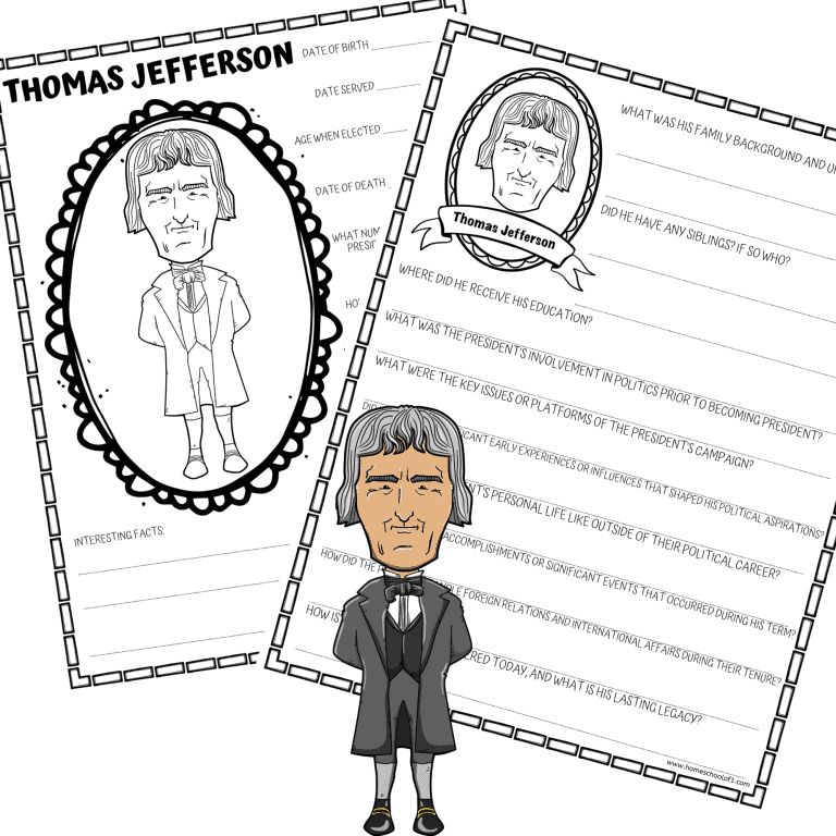 Thomas Jefferson Worksheet & Timeline for Kids