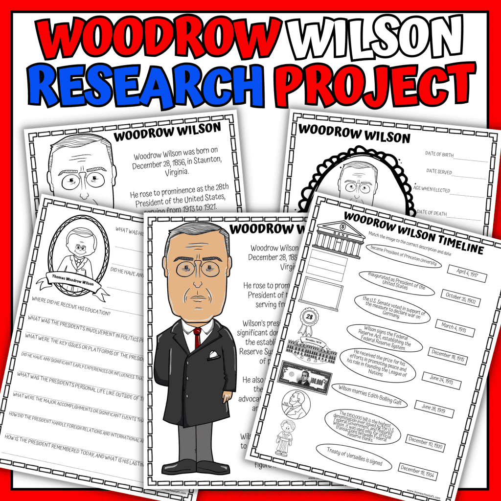 Woodrow Wilson Worksheets – Research, Timeline & Coloring