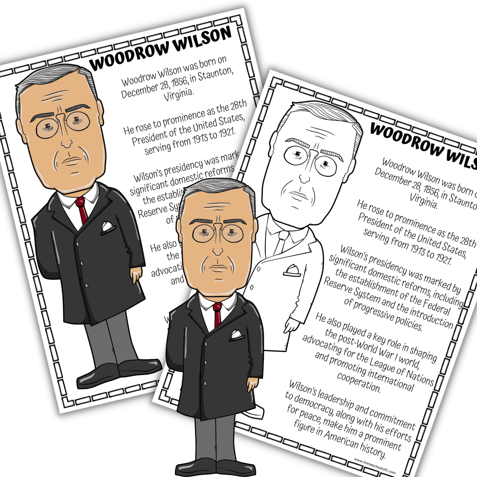 Woodrow Wilson Worksheets – Research, Timeline & Coloring