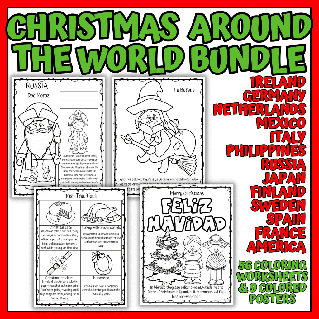 Christmas Around the World Bundle - Posters, Worksheets & Coloring