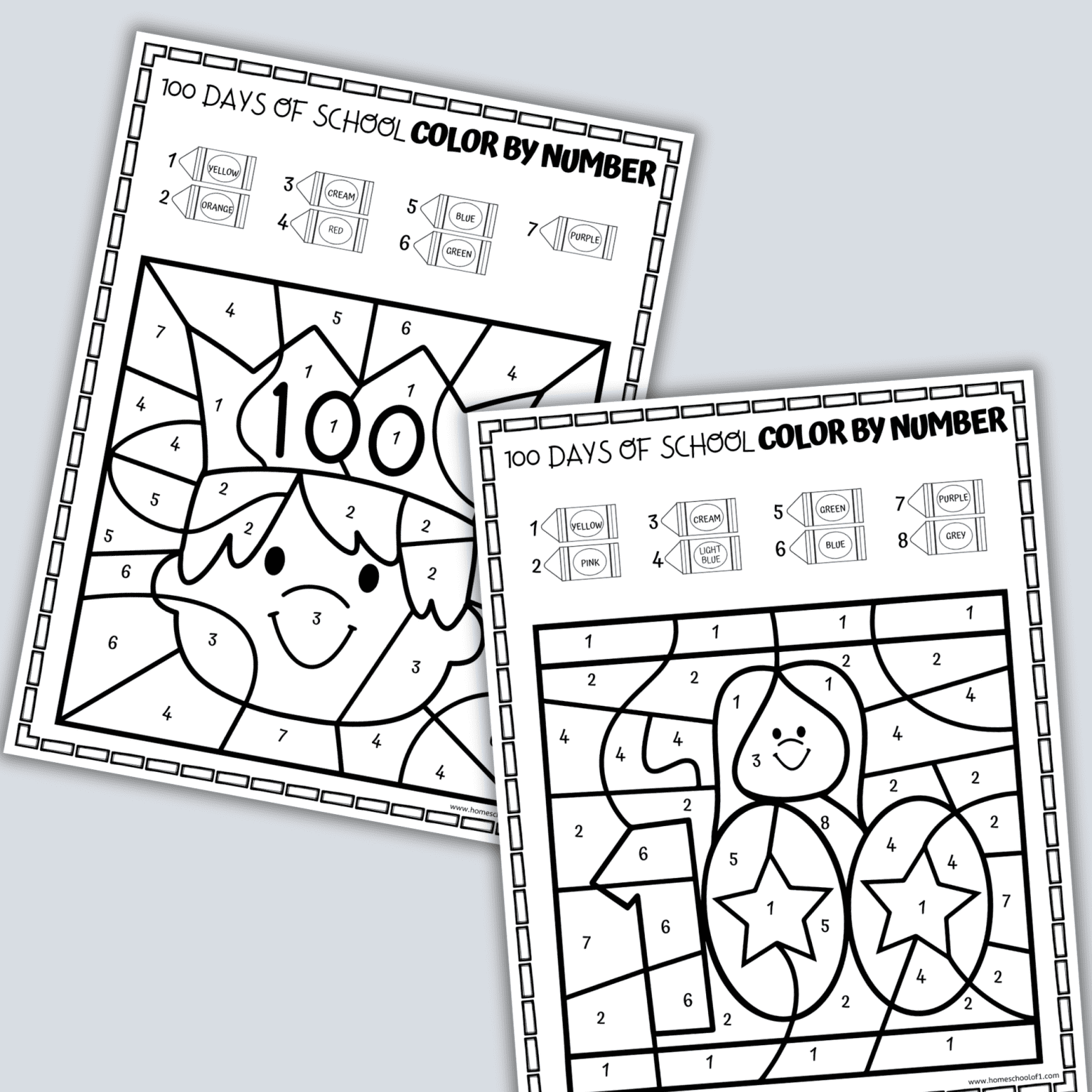 100th Day of School Color By Number Printables