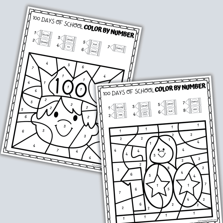 100th Day of School Color By Number Printables