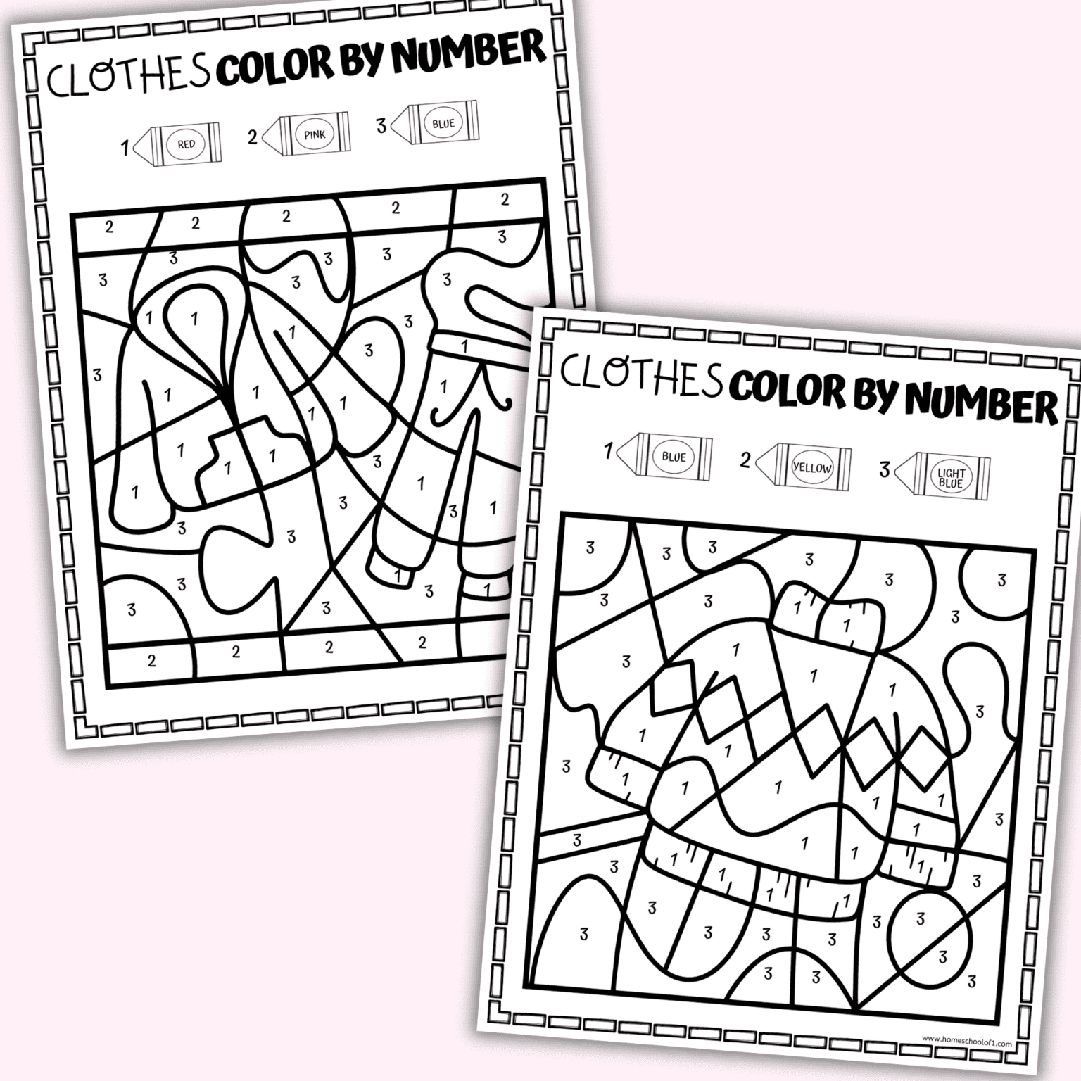 Clothes Color By Number Printables