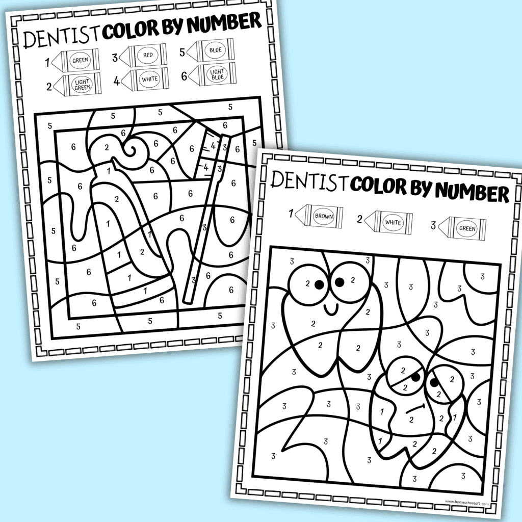 Dental Health Color By Number Worksheets
