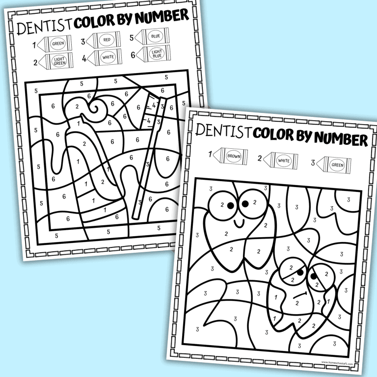 Dental Health Color By Number Worksheets