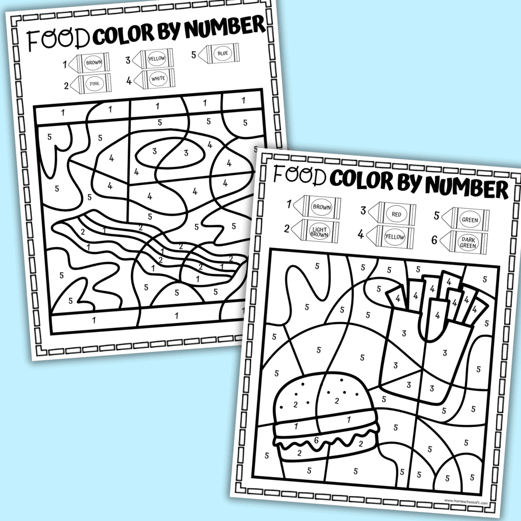 Food Color by Number Worksheets – Printable Coloring Pages