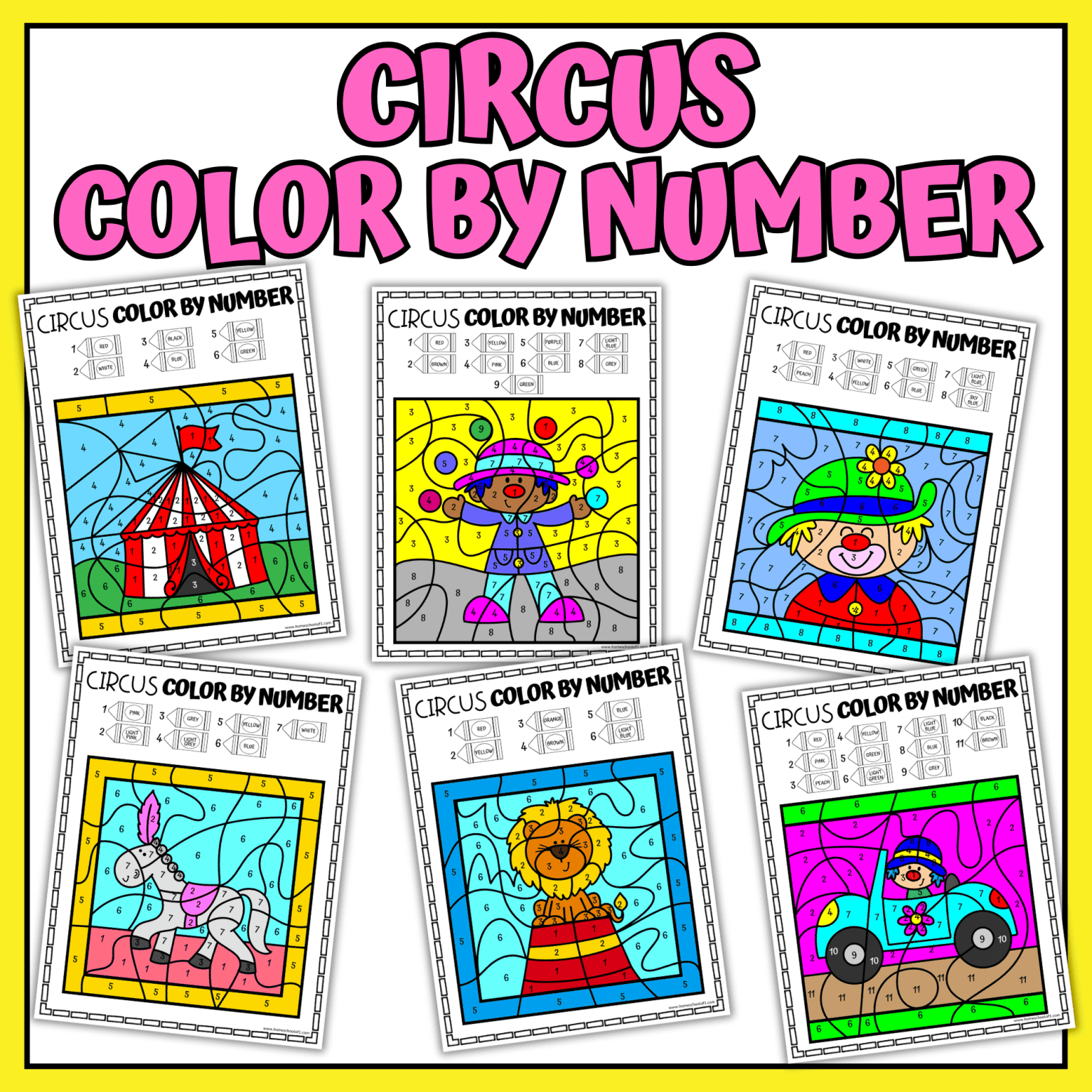 Circus Color By Number Printables