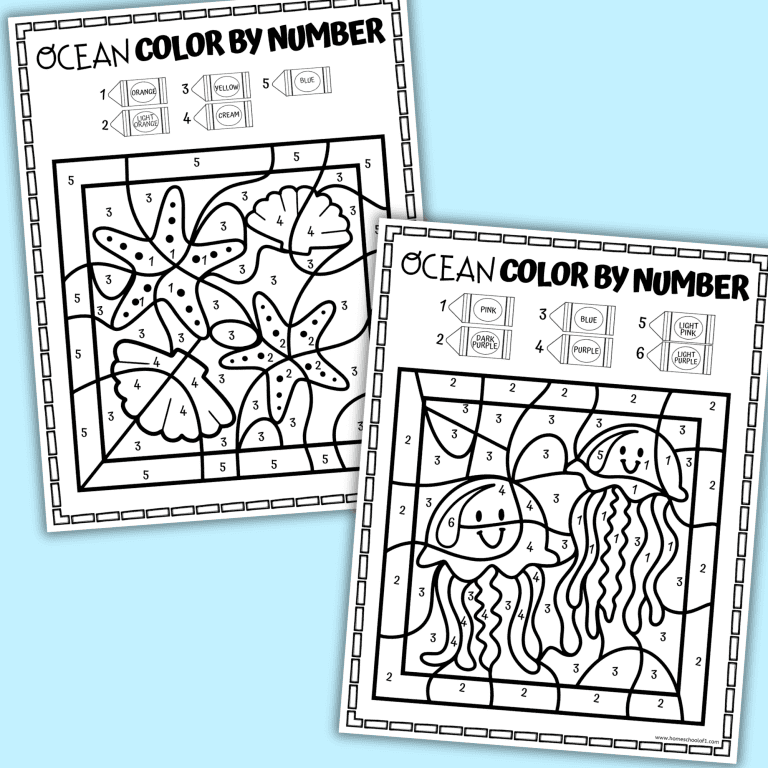 Ocean Color By Number Printables (Sea Animals Worksheets)