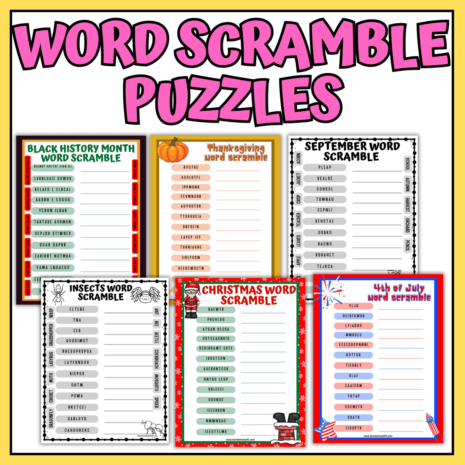 Printable Word Scramble Bundle – Educational Puzzles for Kids