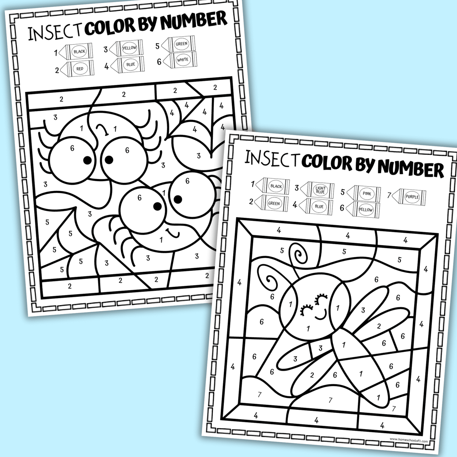 Insects Color By Number Printables