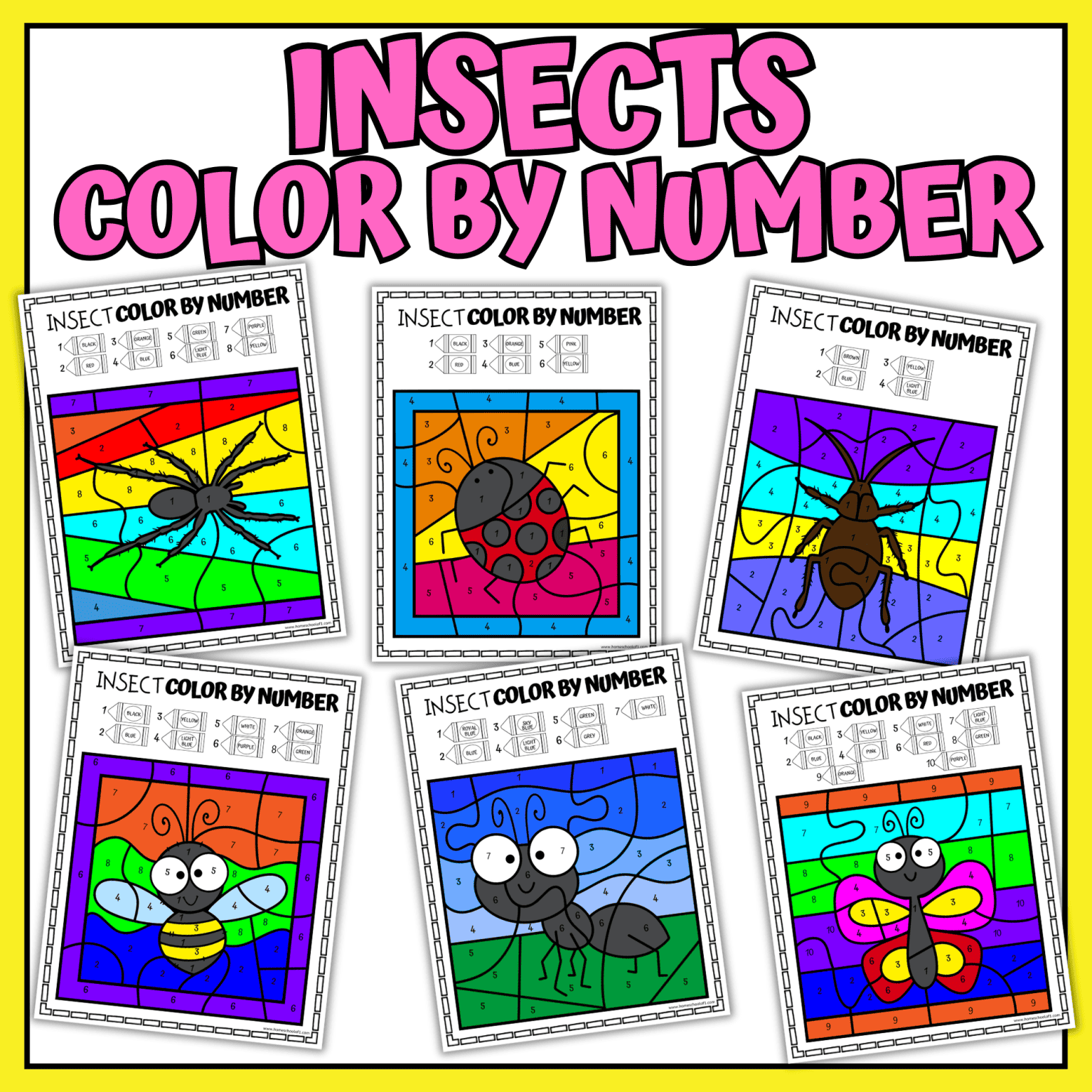 Insects Color By Number Printables