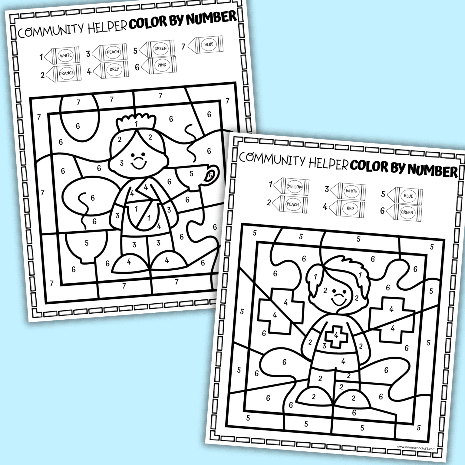 Community Helpers Color By Number Printables