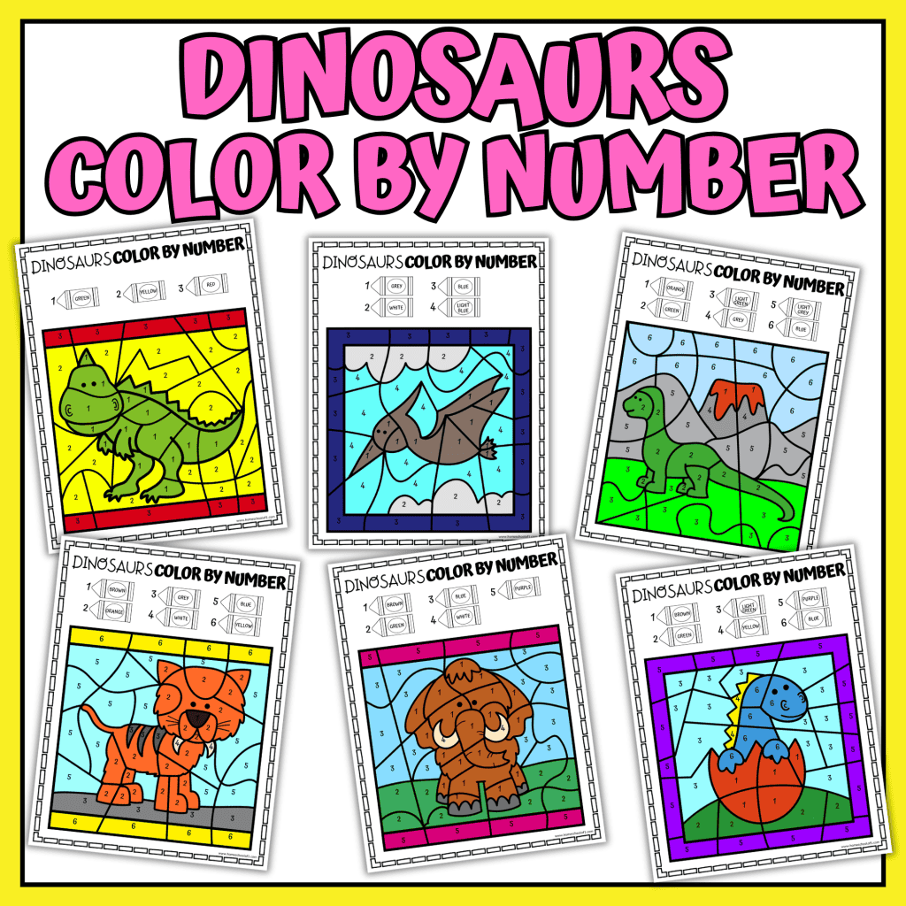 Fun Dinosaur Color By Number Printables for Kids