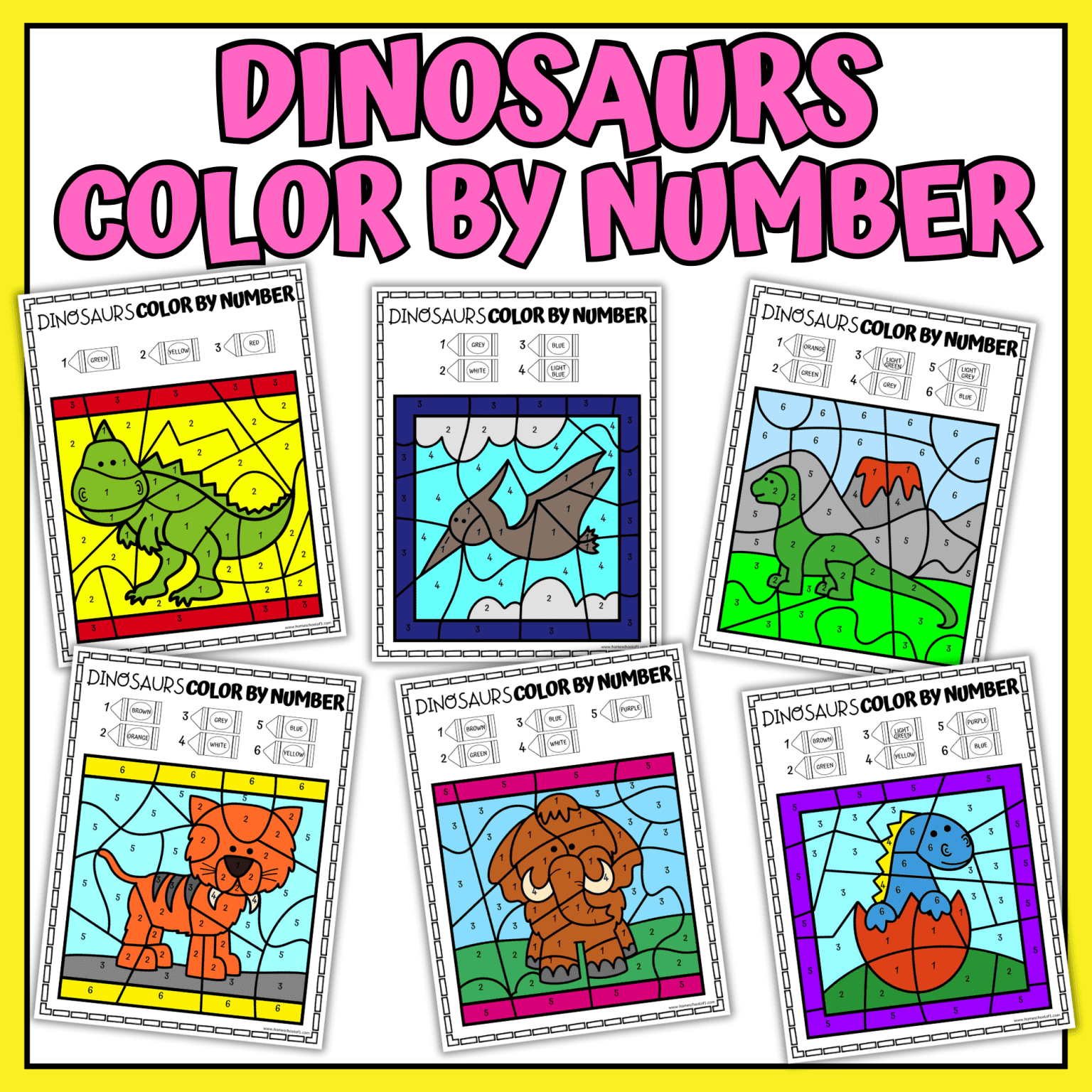 Fun Dinosaur Color By Number Printables for Kids