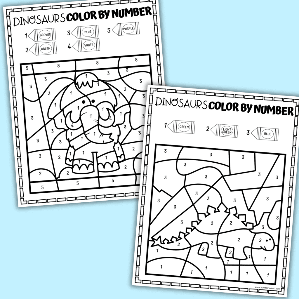 Fun Dinosaur Color By Number Printables for Kids