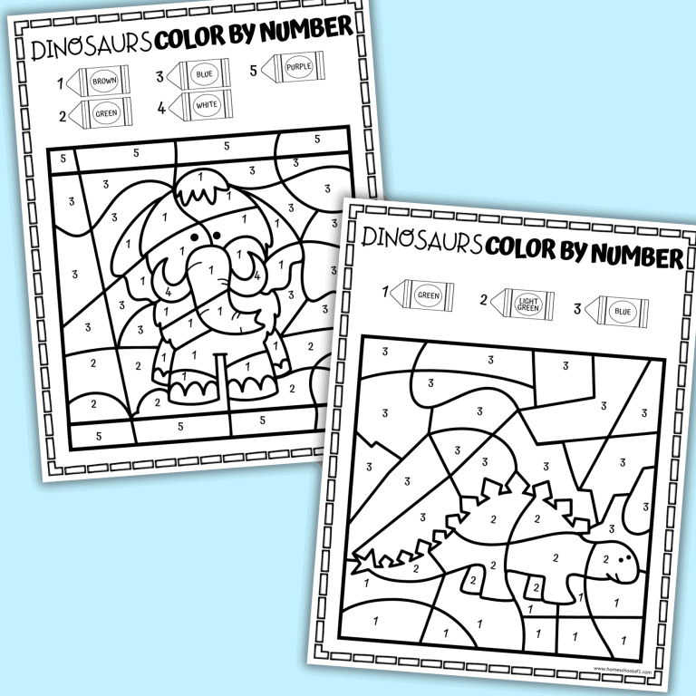 Fun Dinosaur Color By Number Printables for Kids