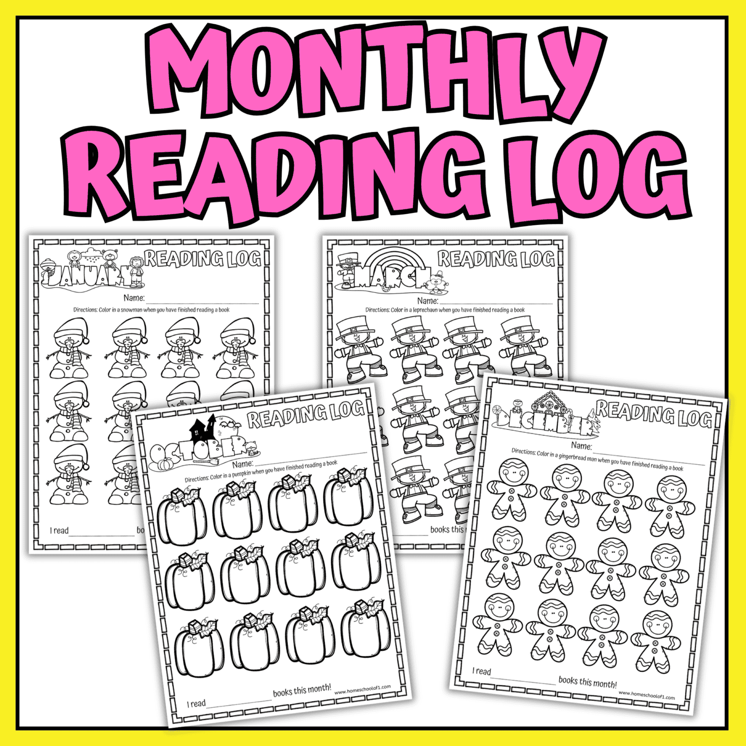 Monthly Reading Log Printables For Preschoolers - Homeschool of 1 Shop