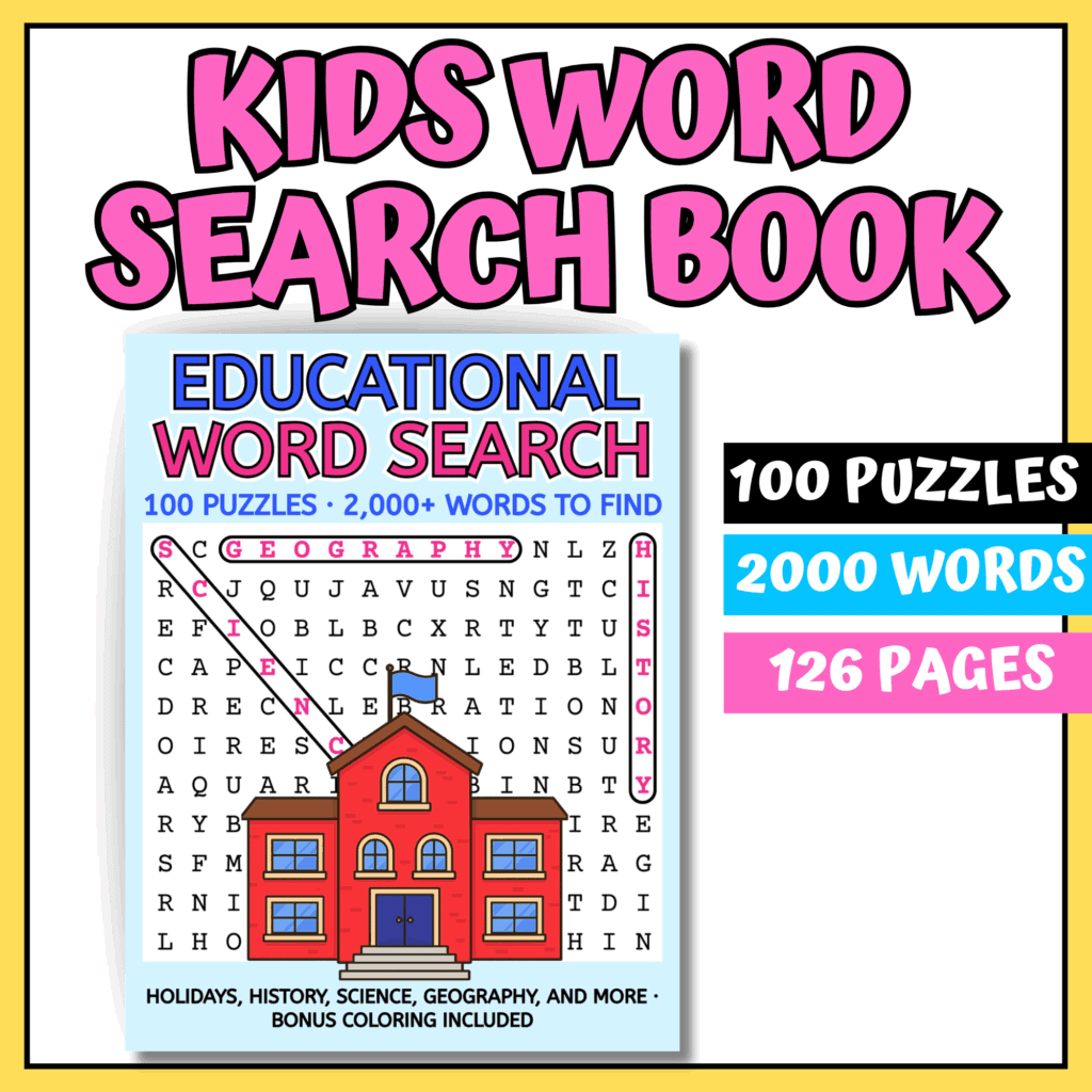 Printable Word Search Book for Kids – 100 Educational Puzzles ...