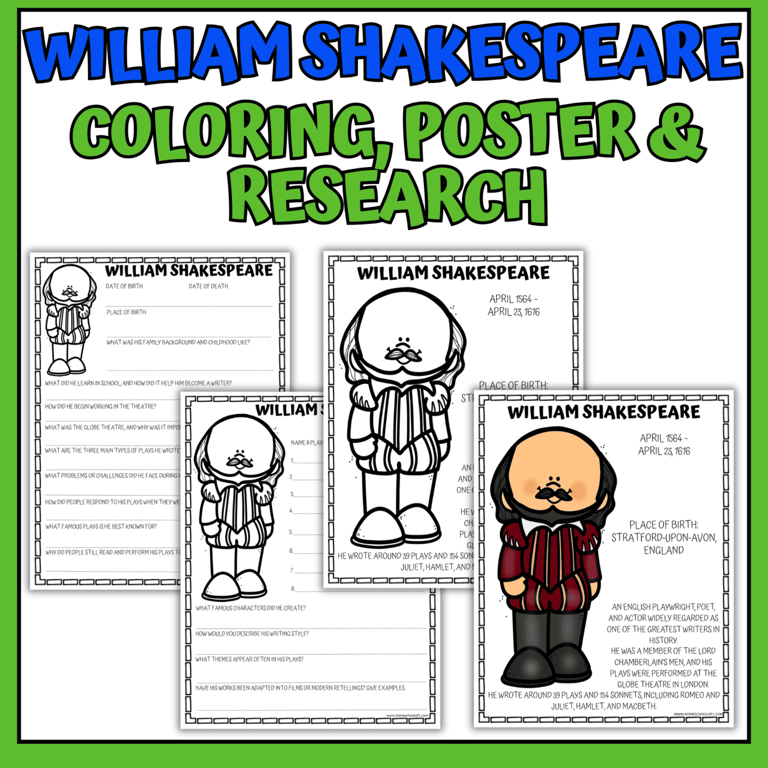 William Shakespeare Biography Research & Poster Project
