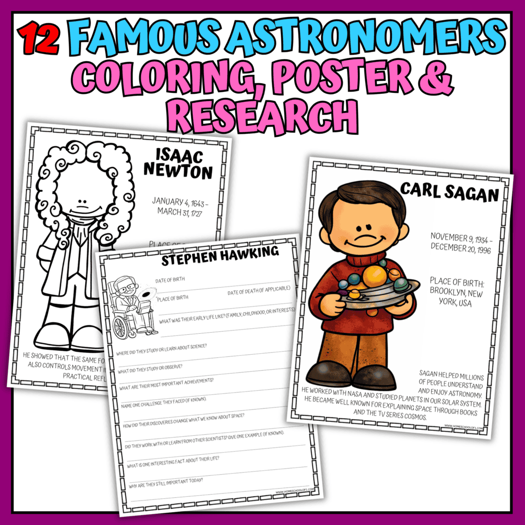 Famous Astronomers Worksheets & Posters Bundle (12 Scientists)